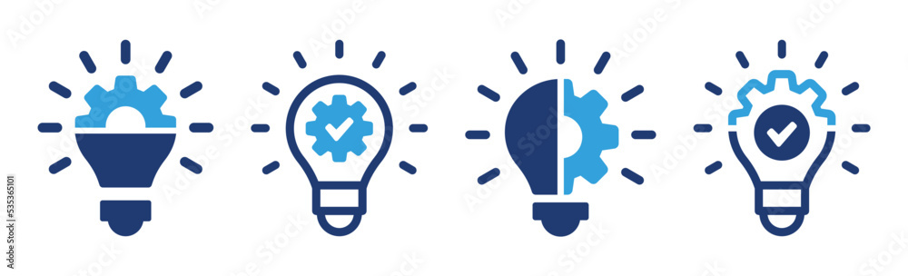 Innovation icon set. Light bulb with cog symbol vector illustration. Stock Vector | Adobe Stock