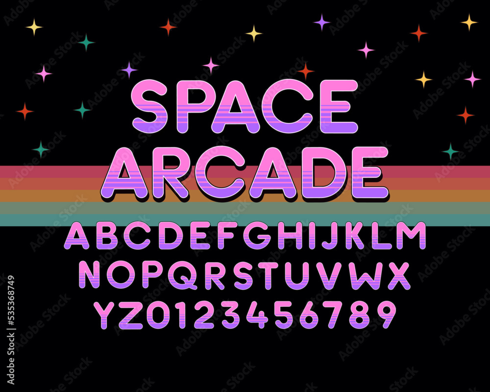 Space Arcade vector font design. Retro vintage modern round bold font ...