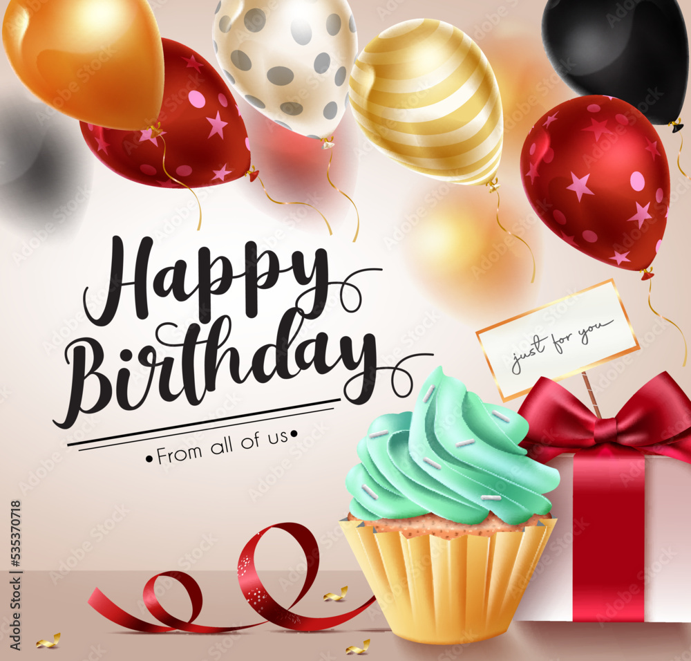 Birthday surprise vector design. Happy birthday text with celebration ...