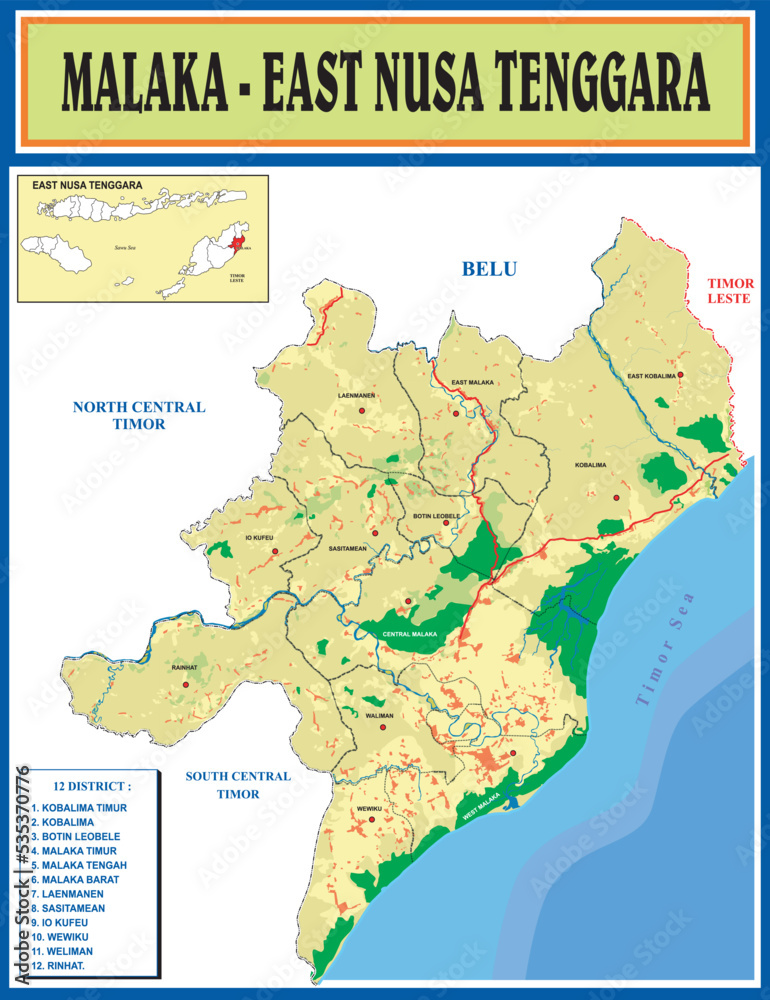 vector Map of tourism and region of Malacca East Nusa Tenggara Stock ...