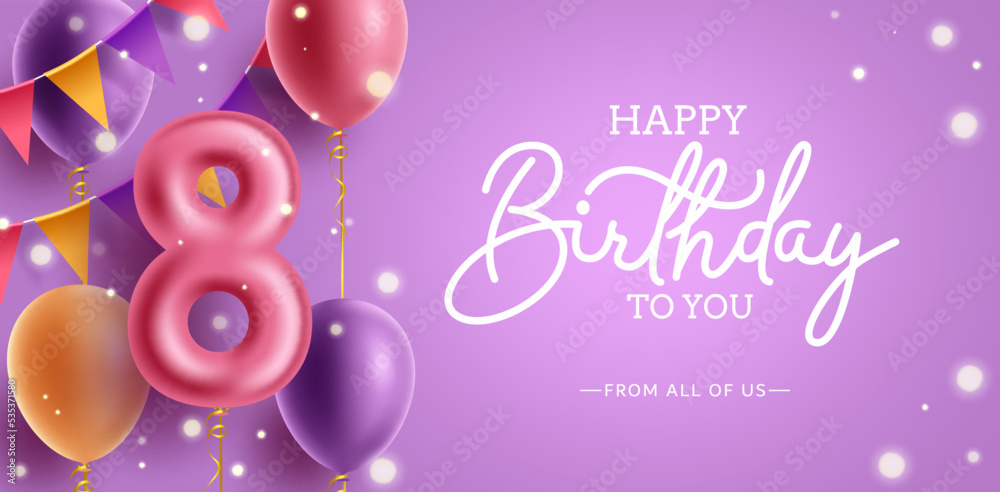 Birthday vector background design. Happy birthday text in purple space ...