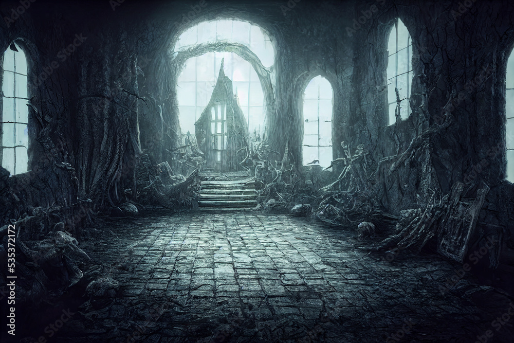 haunted house interior, digital art background for Halloween ...