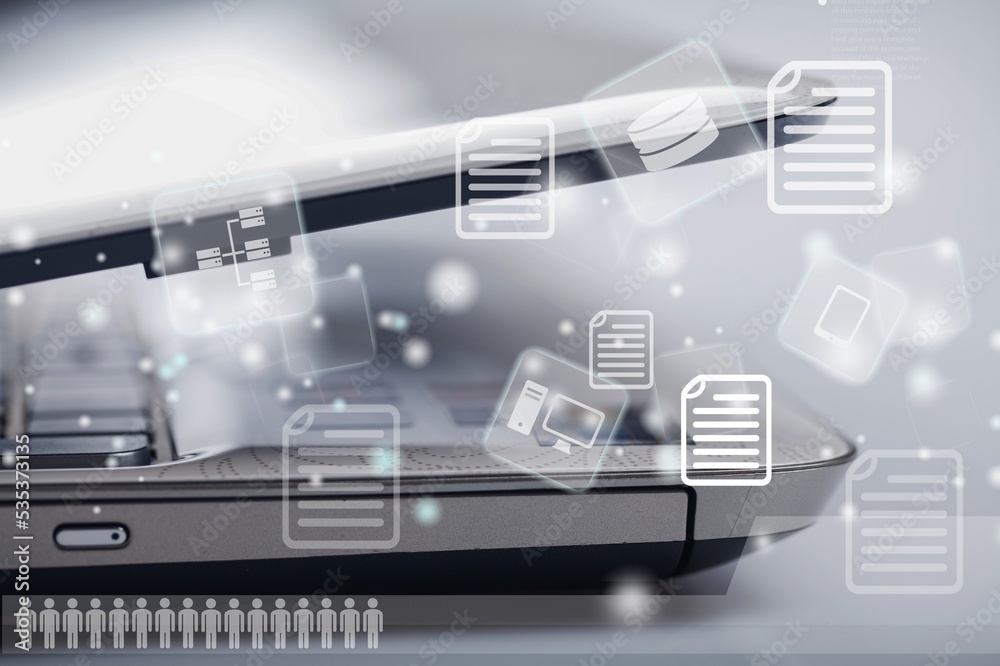 Business Person Working On A Laptop Computer To Document Management Online Documentation