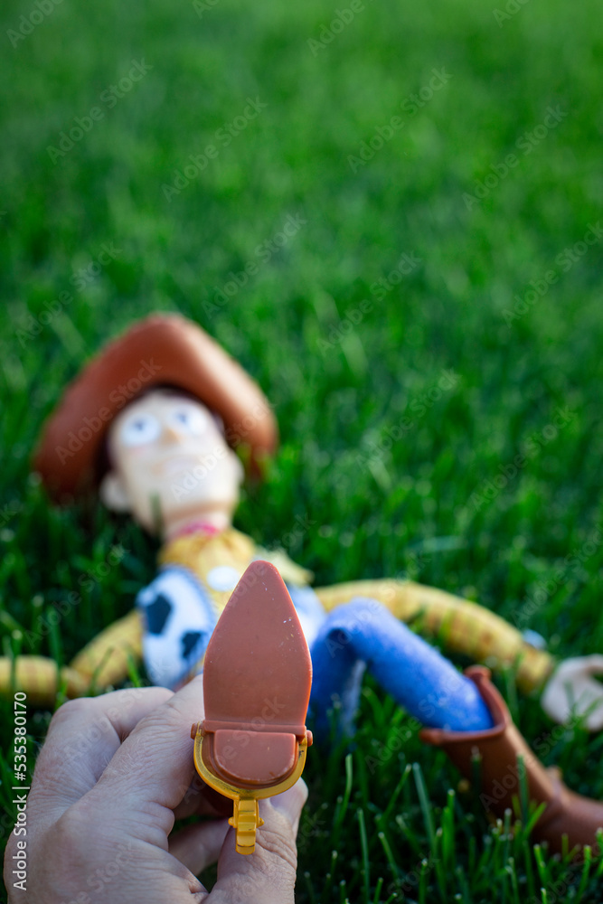 Looking at the underneath of the boot of a Woody from Toy Story ...