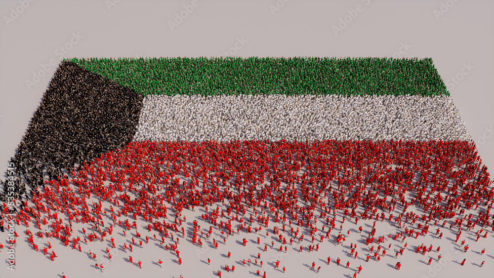 A Crowd of People gathering to form the Flag of Kuwait. Kuwaiti Banner ...
