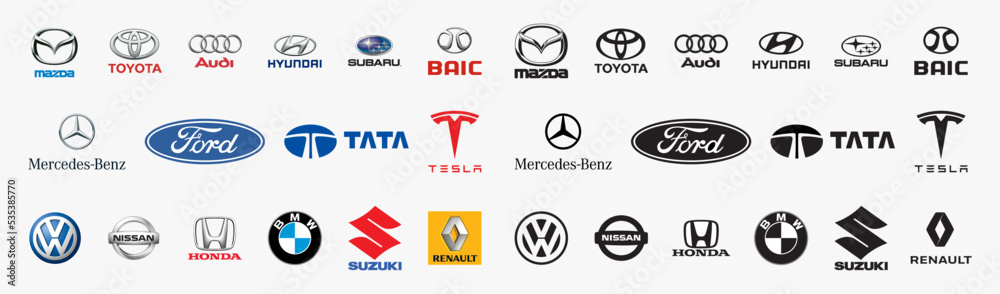 Popular Car Companies Logos. Toyota, Audi, Hyundai, Renault, Ford ...