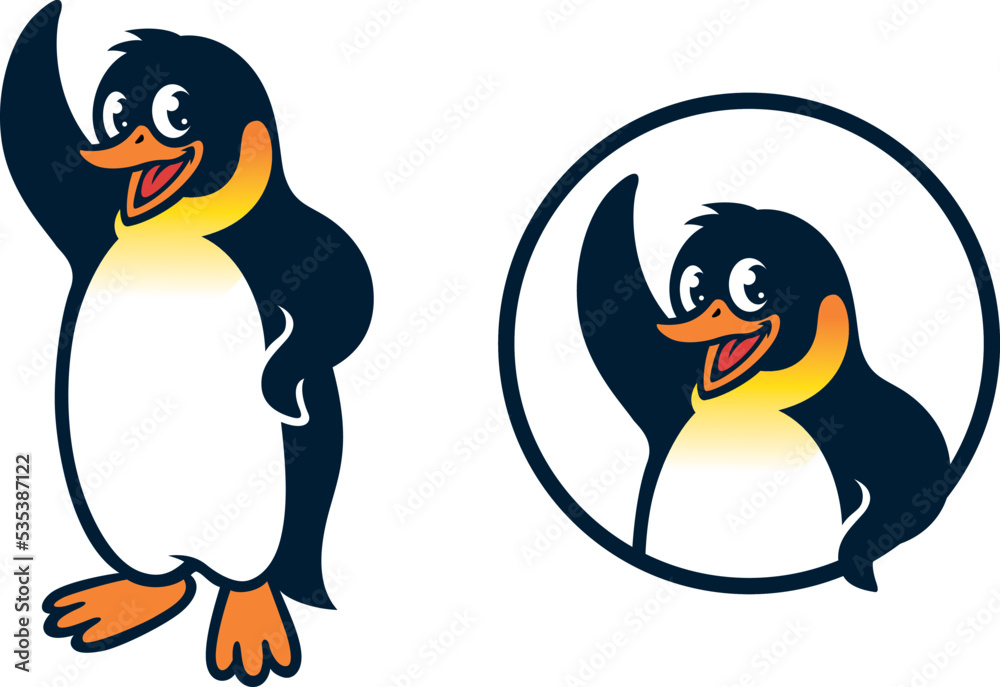 Cute Emperor Penguin Waving Mascot Character Design Stock Vector ...