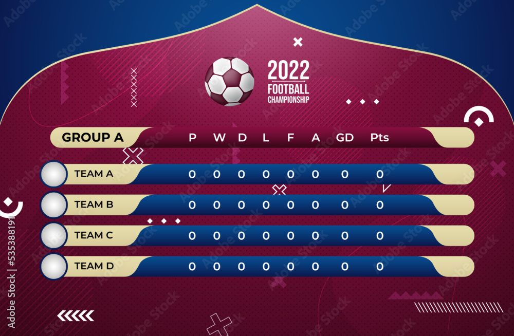 Football match result table design template. Soccer schedule vector ...