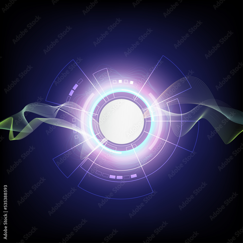 Abstract cyber security with white circle space and wave line on dark ...