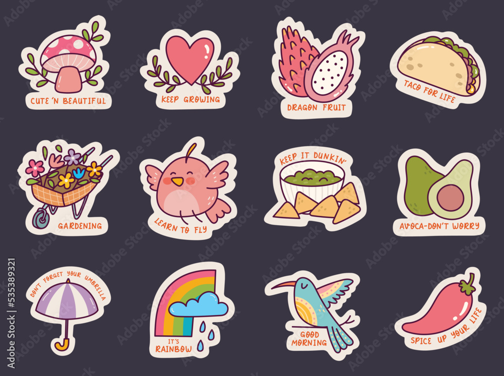 Set of Cute Sticker Doodle Stock Vector | Adobe Stock