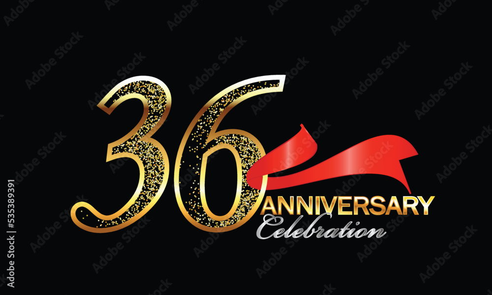 36 Year Anniversary celebration Vector Design with red ribbon and ...
