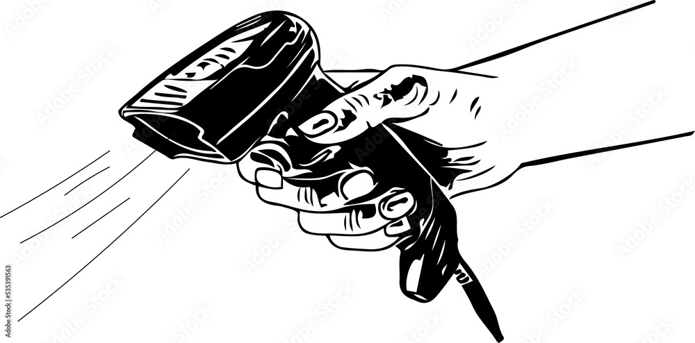 Hand holding bar code scanner illustration, Hand holding qr code ...