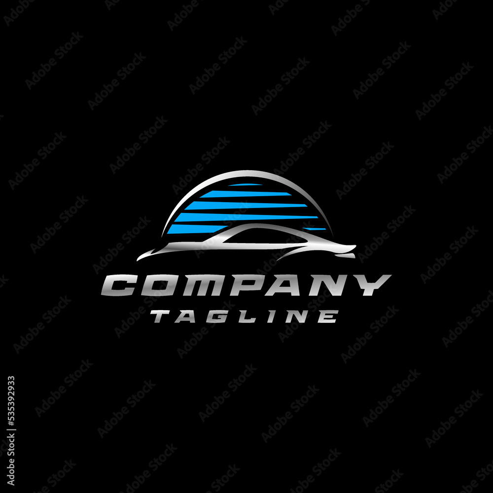 Sport Car Silhouette with Blue Lines Logo Design. Sport Car Silhouette ...
