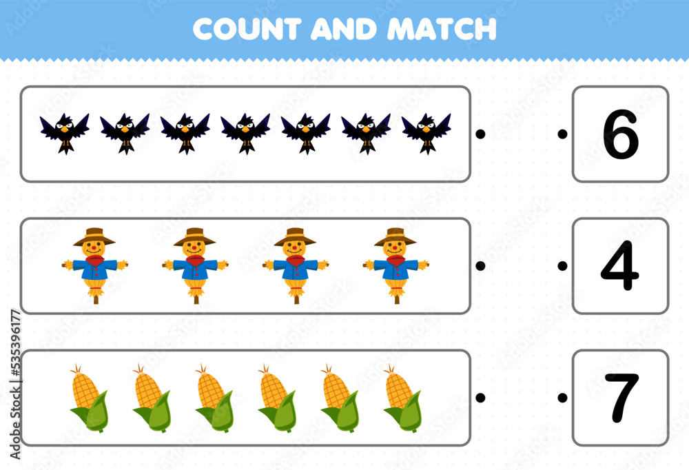 Education game for children count the number of cute cartoon crow ...