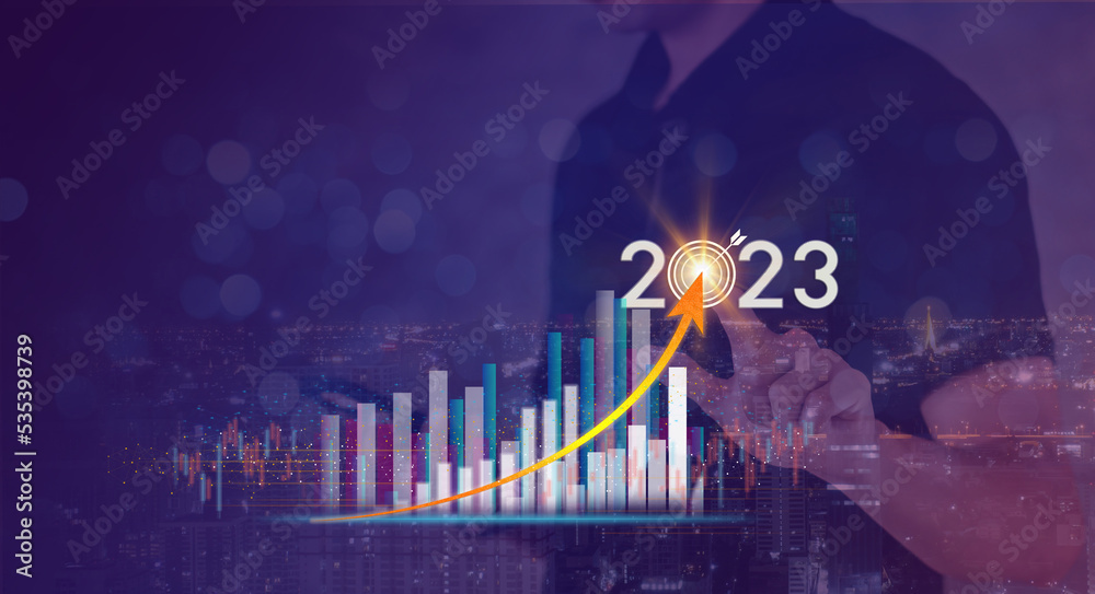 Businessman touch the glow light Data digital marketing graph and chart ...