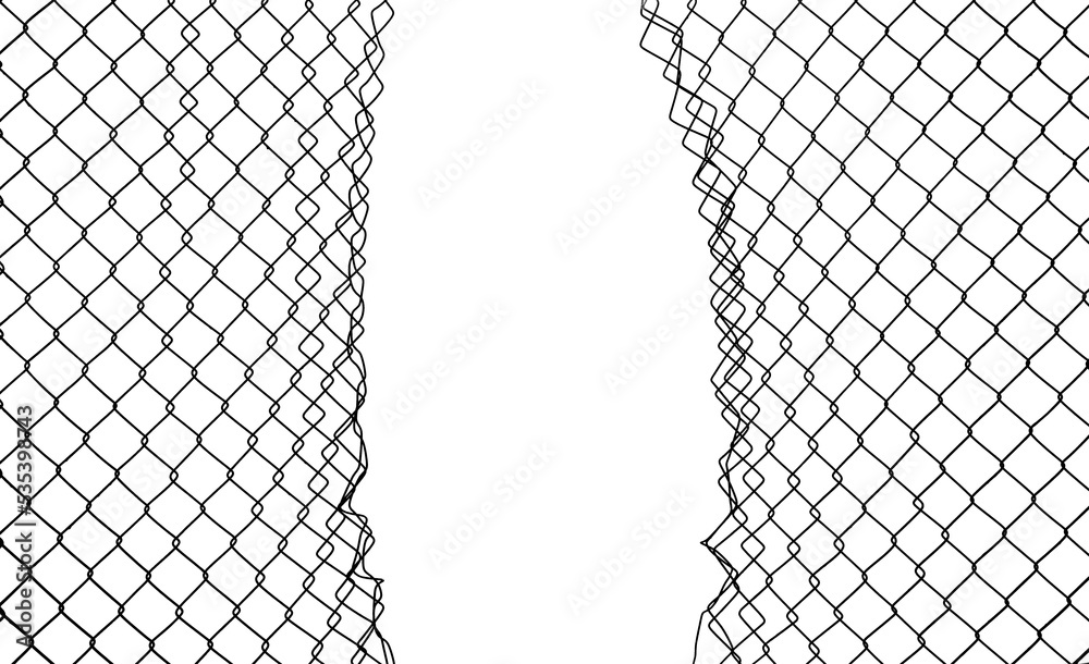 Wire fence or metal net on sunset background. isolated on white ...
