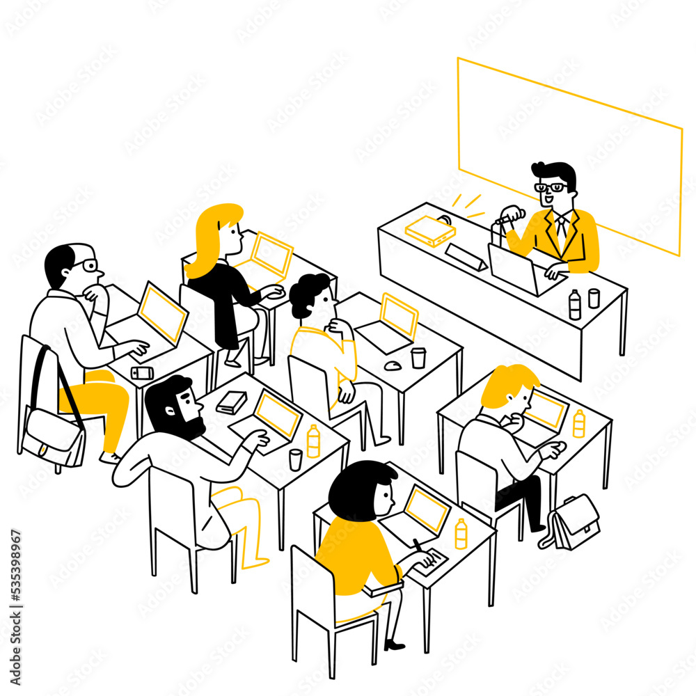 Cute character doodle illustration of professional lecturer giving ...