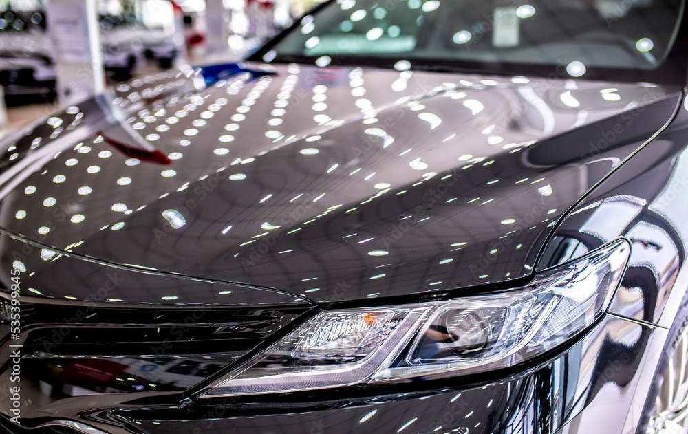 Toyota. Headlight of modern prestigious car close up. Brilliant glass ...