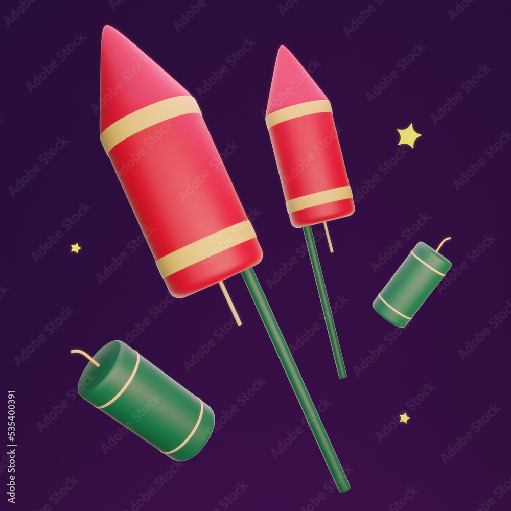 3d illustration for diwali of traditional green and red fire cracker ...