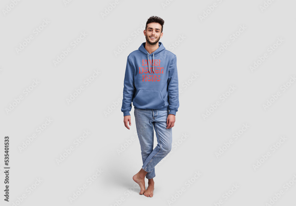 Man Wearing a Hoodie On a Studio Shot Mockup Stock Template | Adobe Stock
