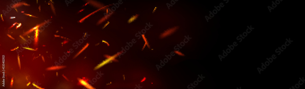 Red fire sparks overlay effect on black background. Burning campfire ...