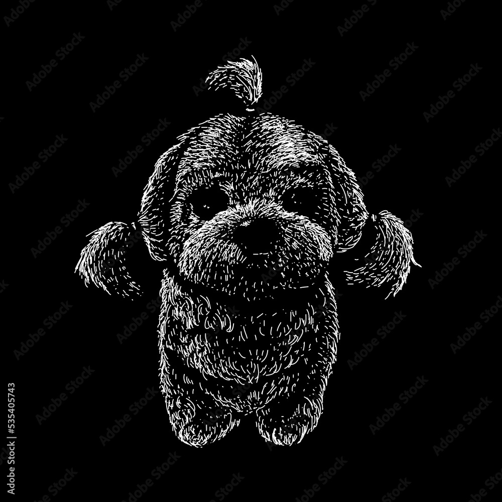 Peekapoo hand drawing. Vector illustration isolated on black background ...