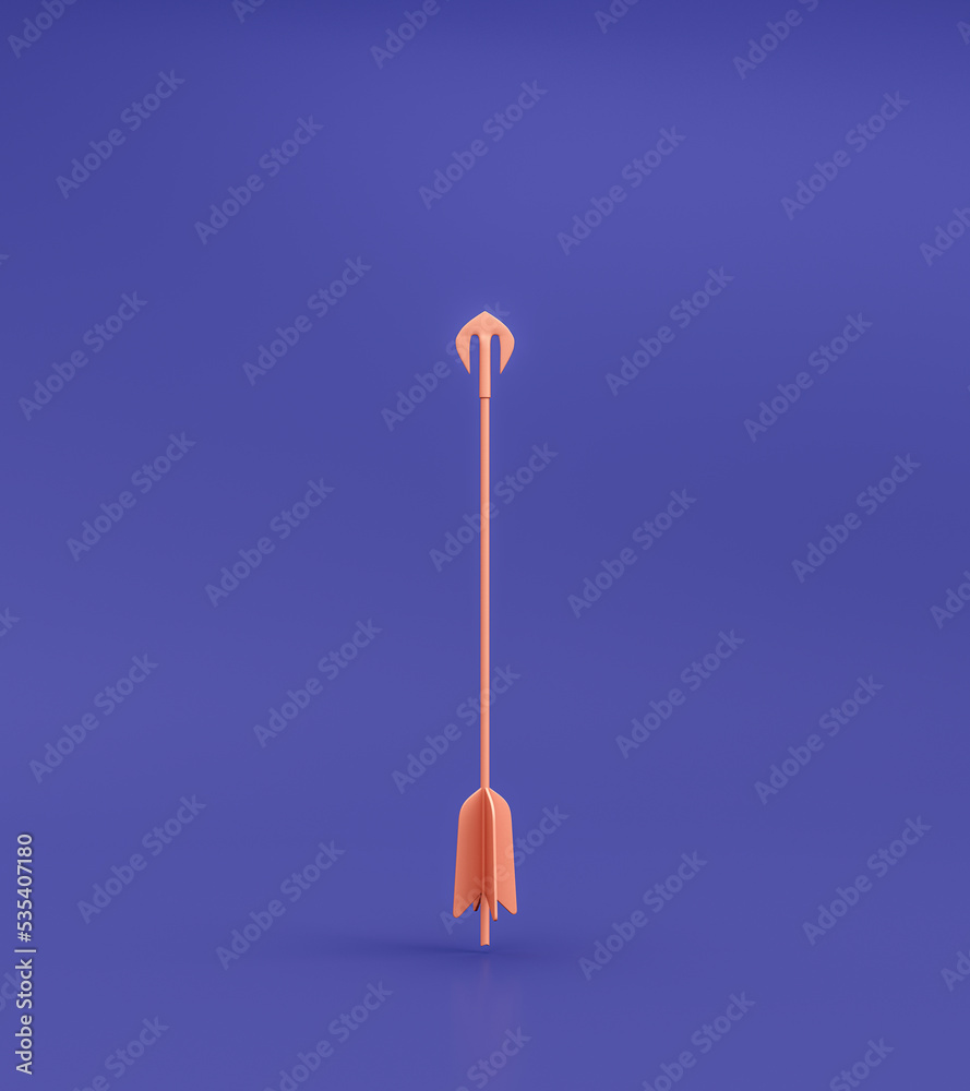 Medieval ancient arrow standing on violet background. Single monochrome ...