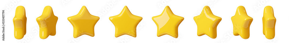 3d render star animation, turn around sequence frame. Gold glossy star ...