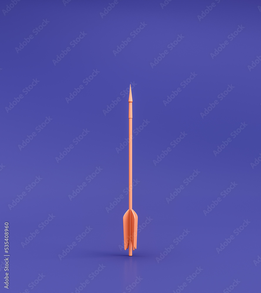 Medieval ancient arrow standing on violet background. Single monochrome ...