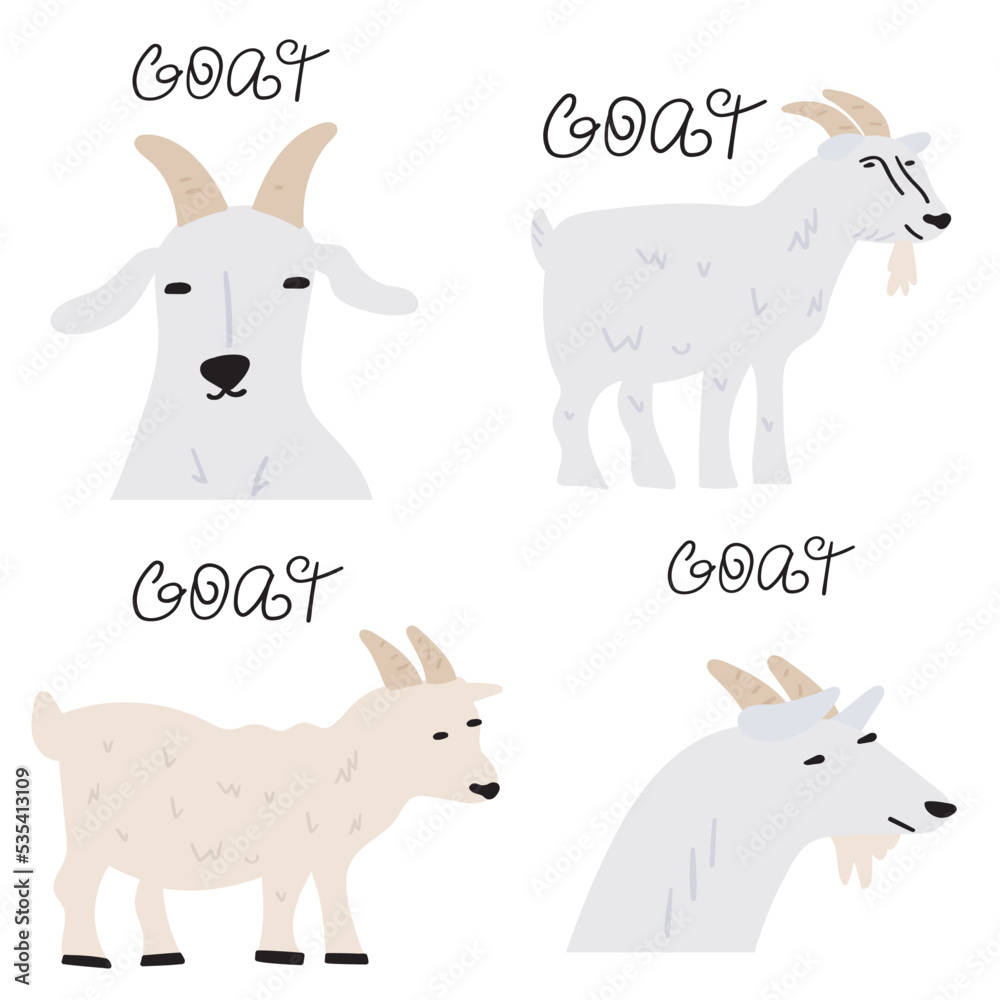 Goats. Flat icons. Farm animals. Vector illustrations on white ...