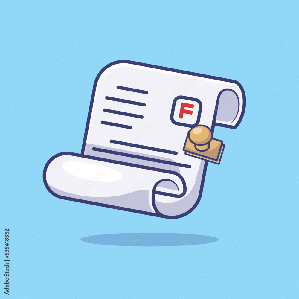 Simple cartoon illustration of stamped contract letter. Business ...