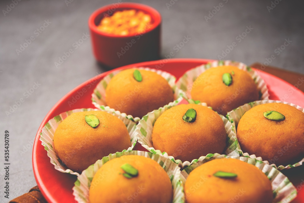 Besan Peda,pedha, pera. Popular Indian mithai prepared using gram flour ...
