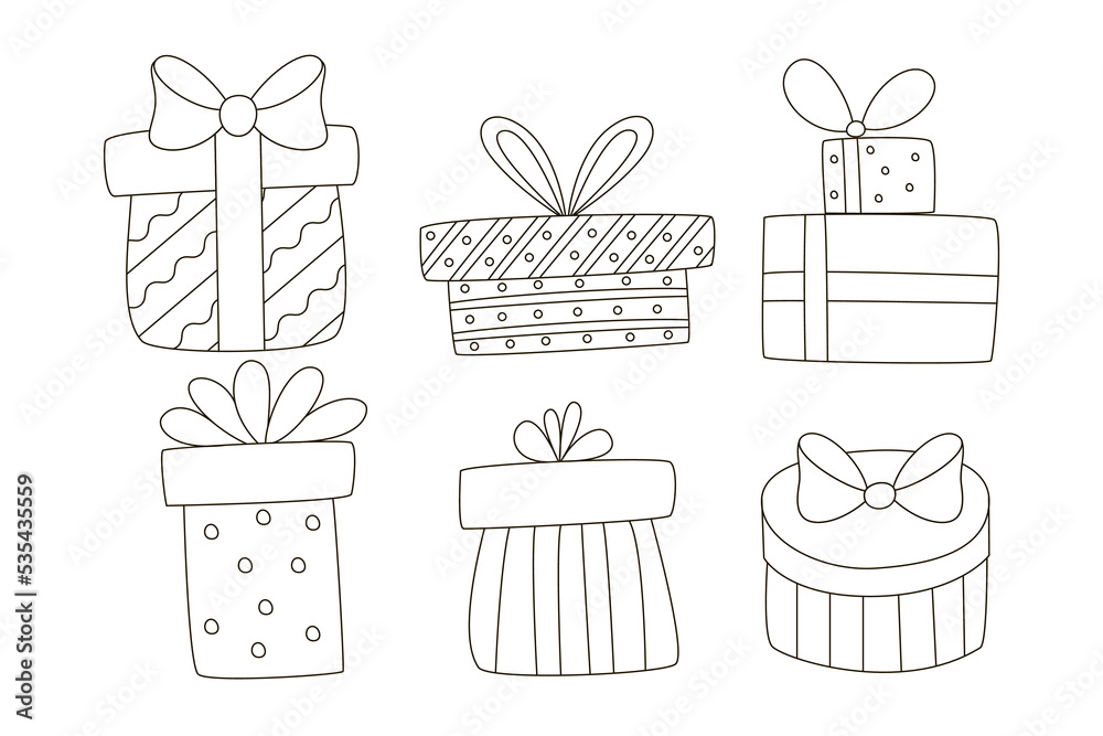 Christmas gifts coloring page for children and adults. Black and white ...