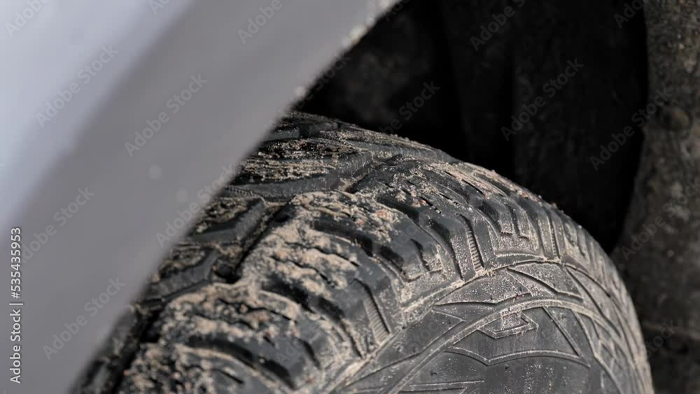 off-road tire with a deep tread close up of winter tires on a car new ...