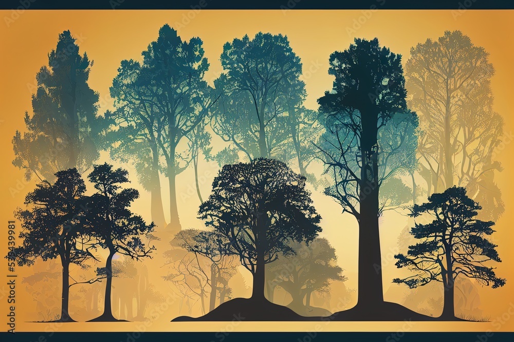 Tree collection, Forest silhouette, isolated on white, illustration ...