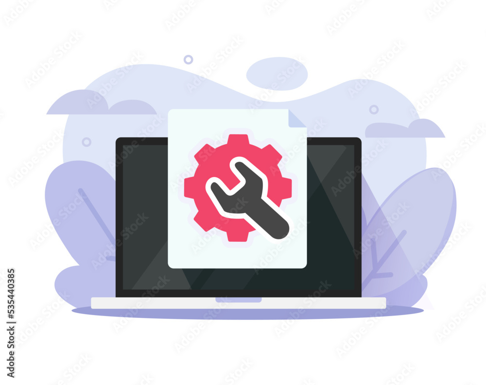 Setting up computer vector, laptop repair fix and maintenance service ...