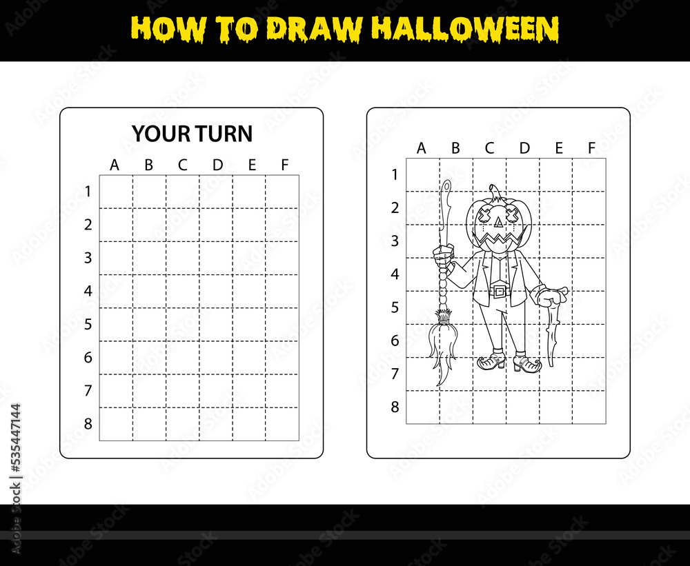 How to draw Halloween for kids. Halloween drawing skill coloring page ...