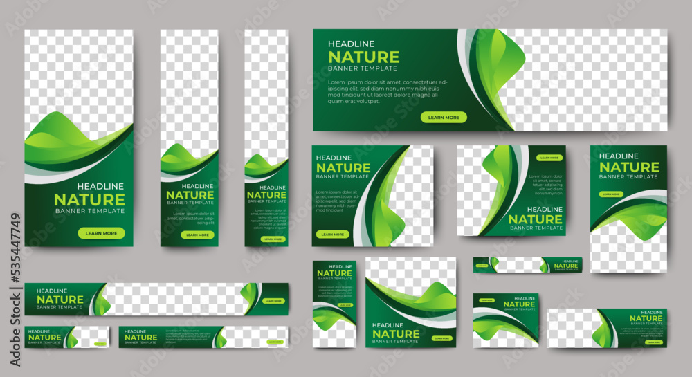 Green banner design web template Set, Horizontal header web banner ...