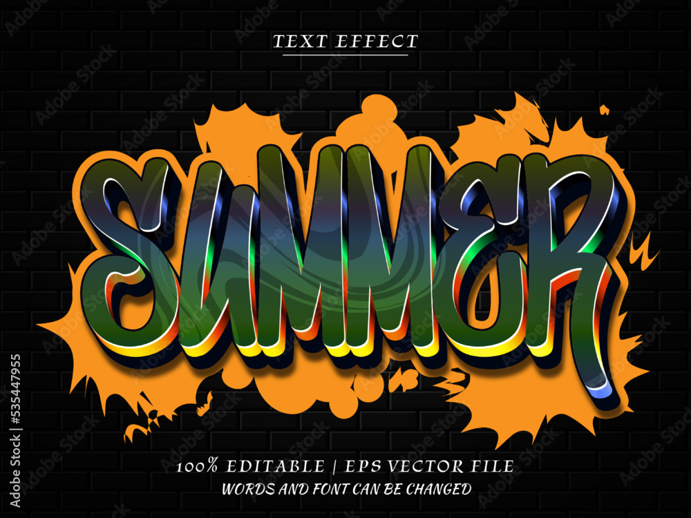 Graffiti Summer 3d editbale Text effect. graffiti style Stock Vector ...