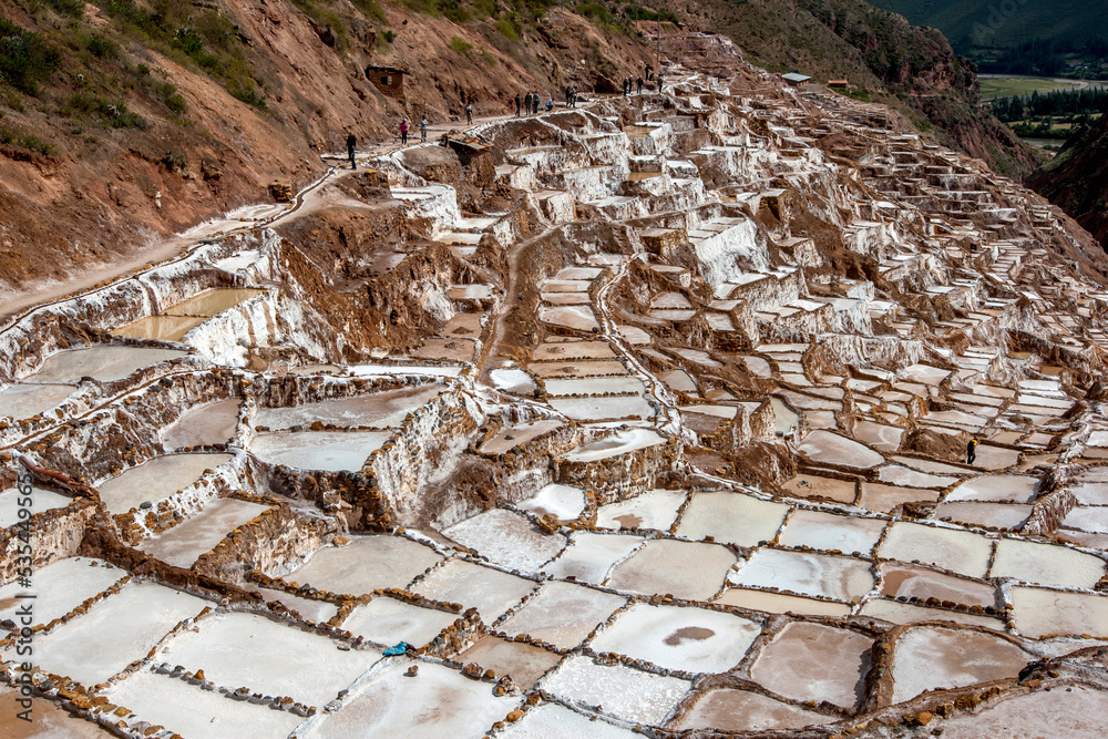 The Maras salt evaporation ponds located in the Sacred Valley of the ...