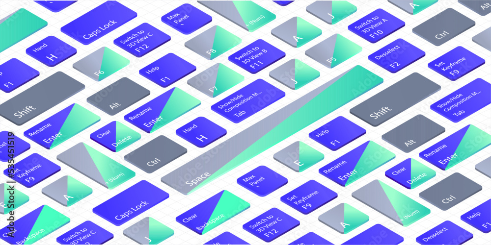 Keyboard with shortcut combinations for motion design in isometric 3D ...