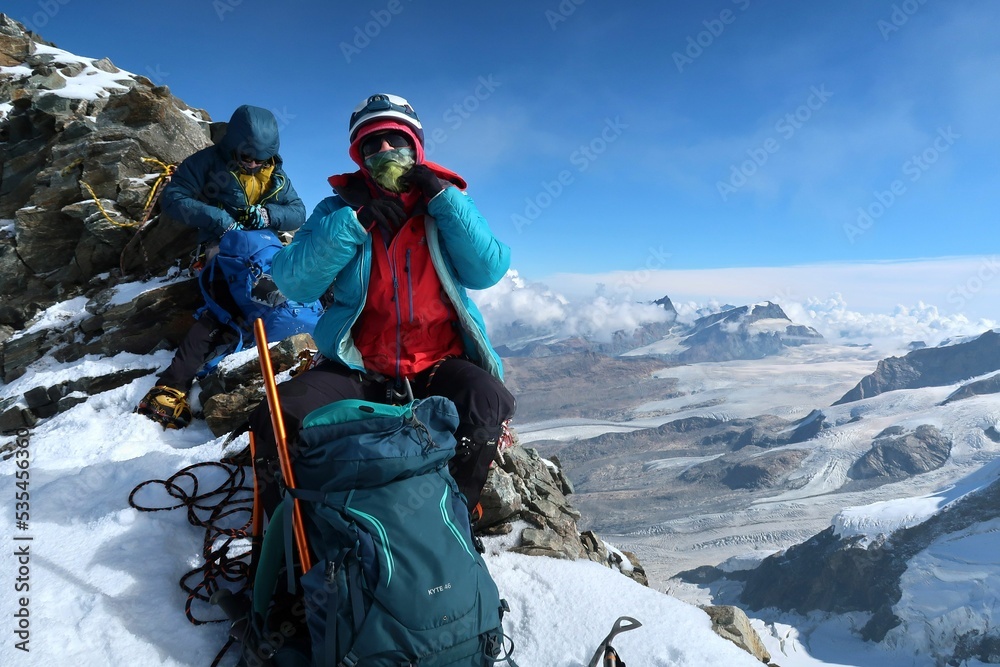 Multi day summer expedition through some glaciers in the alps. On the ...