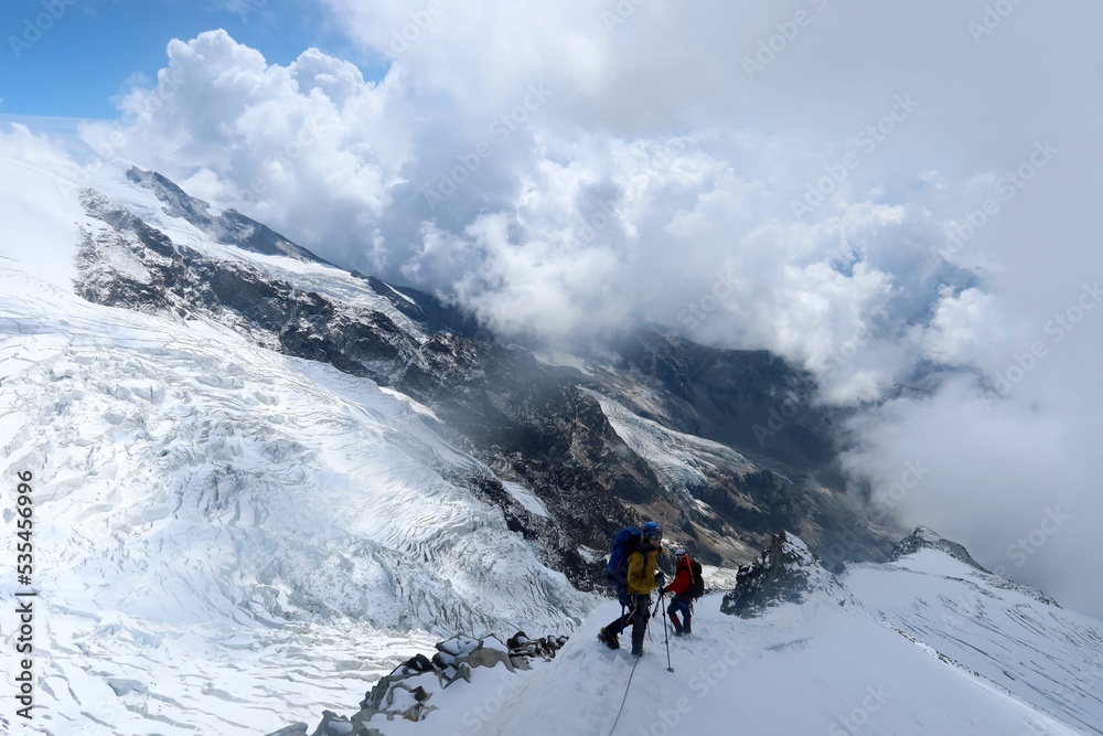 Multi day summer expedition through some glaciers in the alps. On the ...