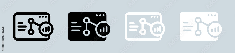 Analysis icon set in black and white. Graph statistic signs vector ...