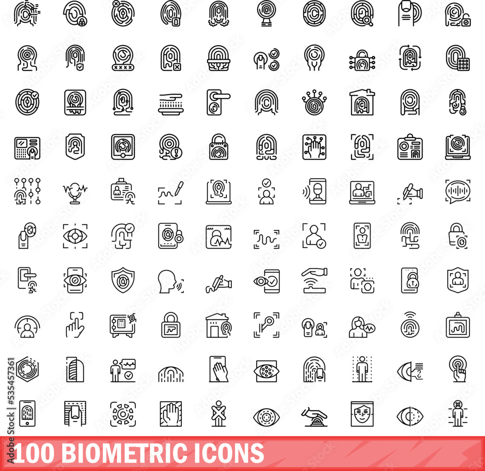 100 biometric icons set. Outline illustration of 100 biometric icons ...