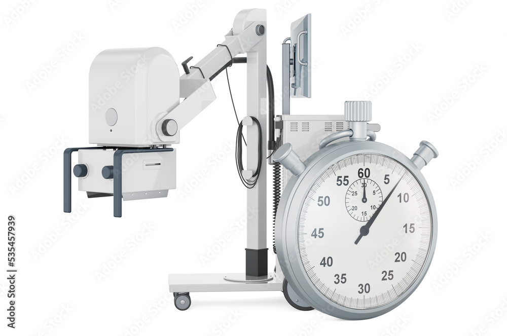 Mobile x-ray machine with stopwatch. 3D rendering Stock Illustration ...