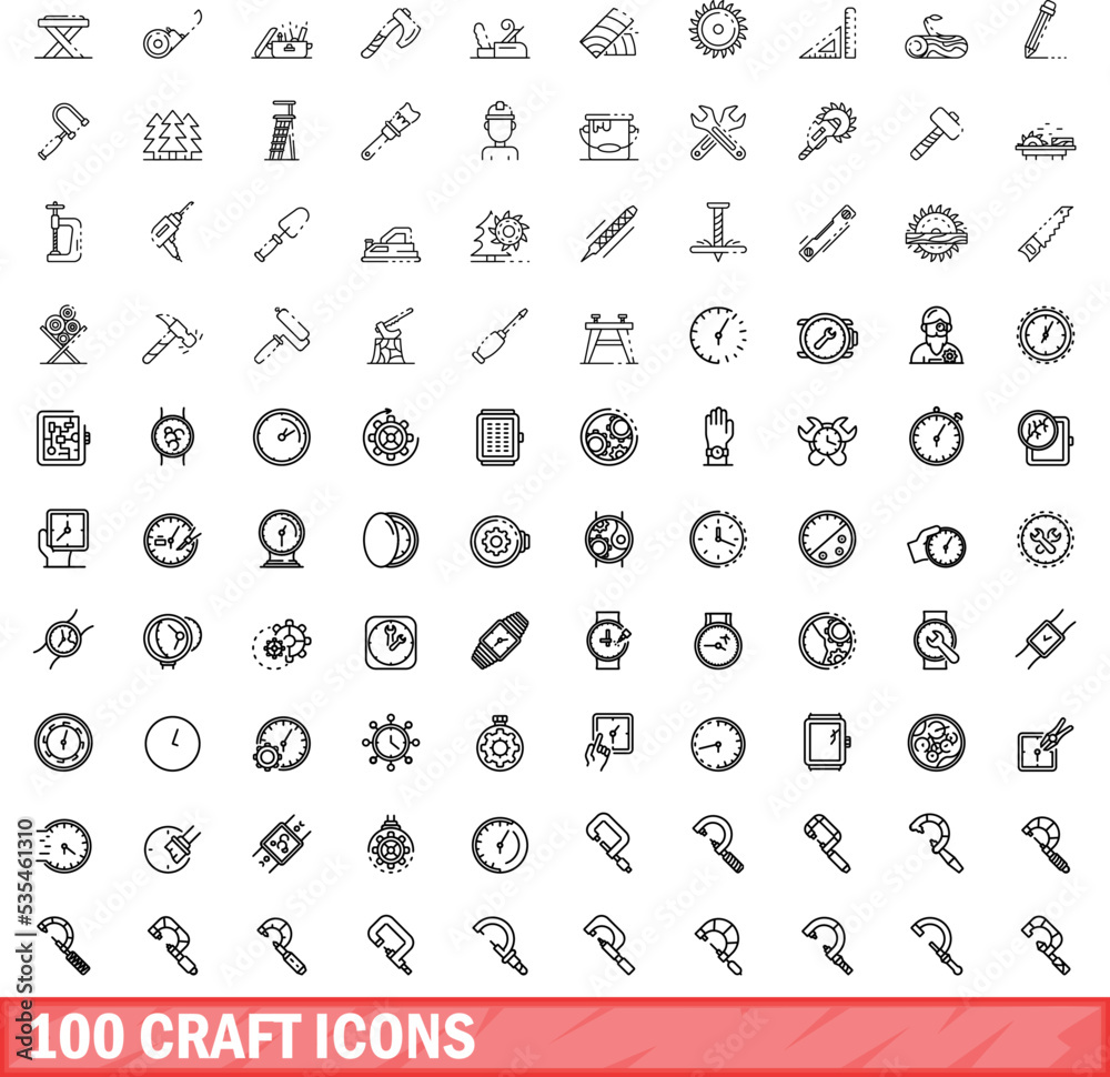 100 craft icons set. Outline illustration of 100 craft icons vector set ...