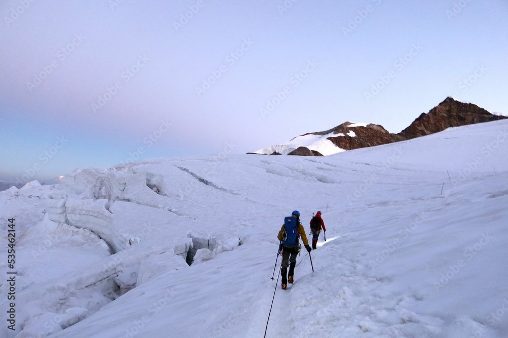 Multi day summer expedition through some glaciers in the alps. On the ...