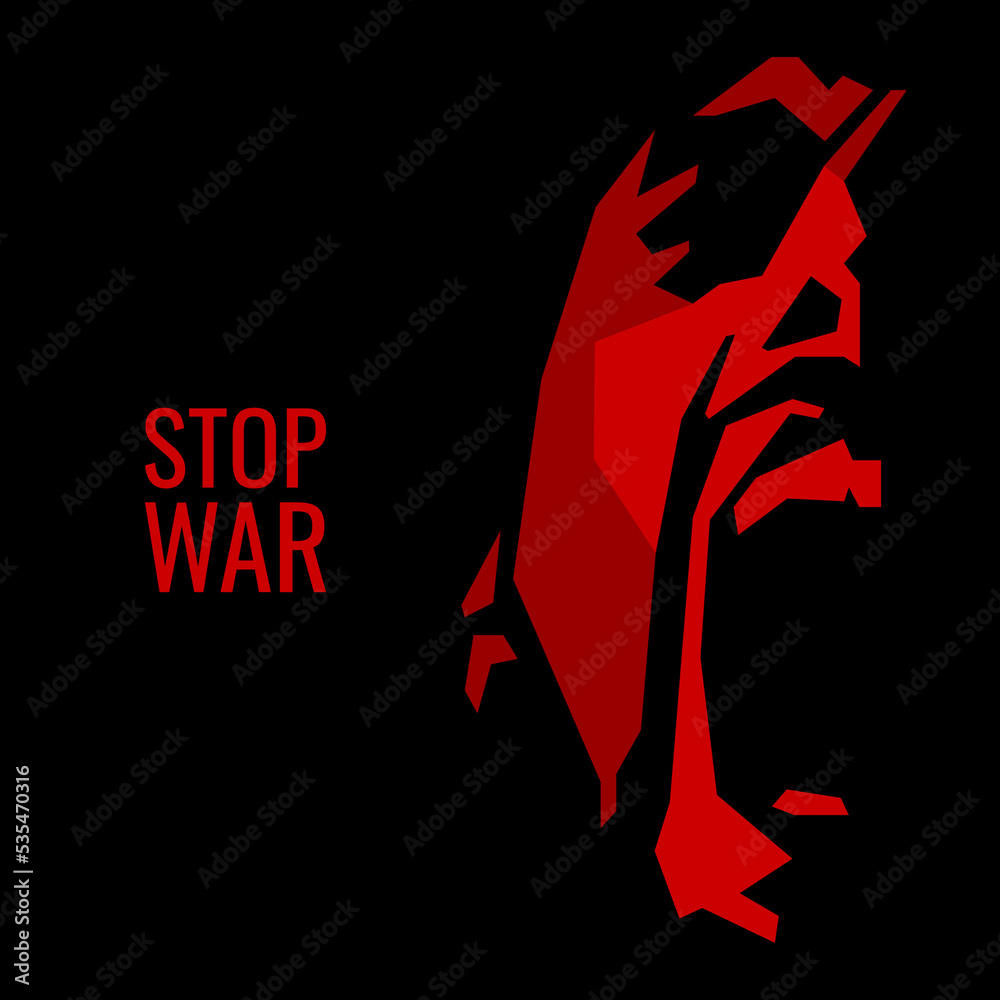 vector anti-war poster. red light-shadow silhouette of the face of a ...