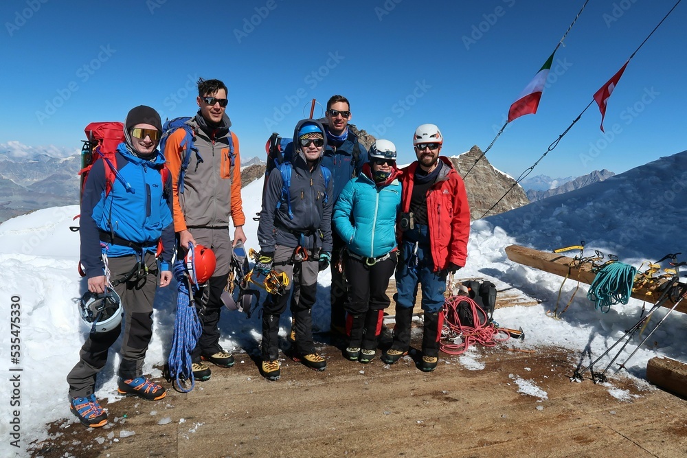 Multi day summer expedition through some glaciers in the alps. On the ...